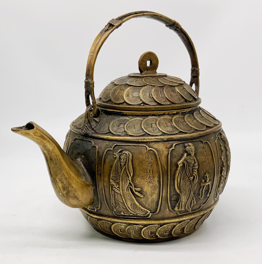 Antique Chinese Bronze Teapot With Coins - Etsy