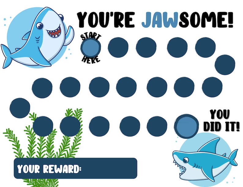 Printable Shark Reward Chart, Sticker Chart, Behavior Chart, Instant ...