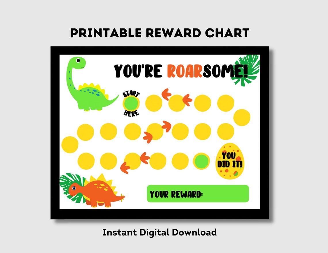 Printable Dinosaur Reward Chart, Sticker Chart, Behavior Chart, Instant ...