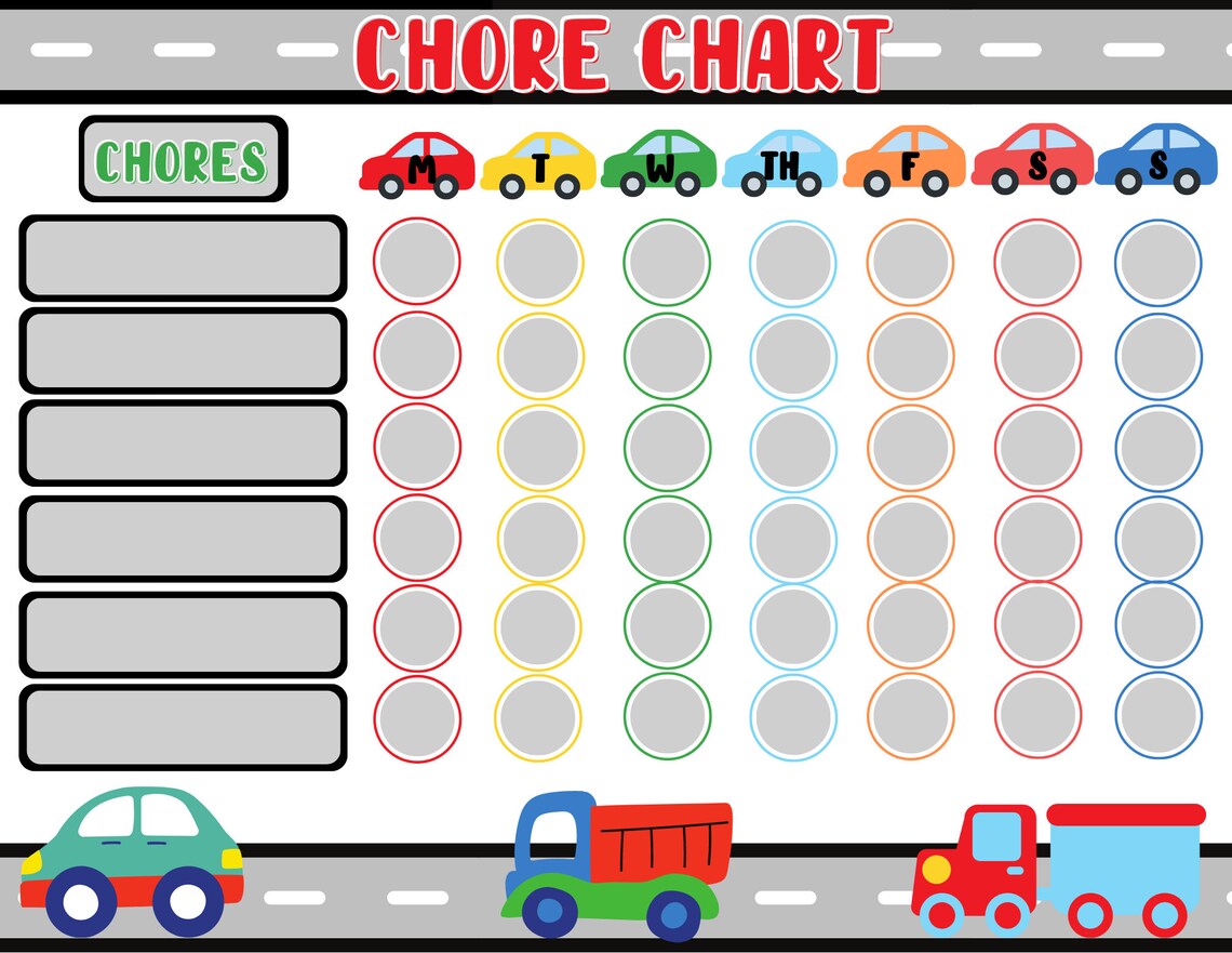 Car Printable Chore Chart for Kids Responsibility Chart | Etsy