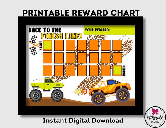Monster Truck Printable Reward Chart Sticker Chart | Etsy