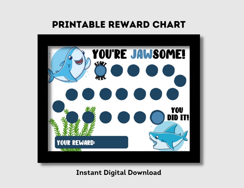 Printable Shark Reward Chart, Sticker Chart, Behavior Chart, Instant ...
