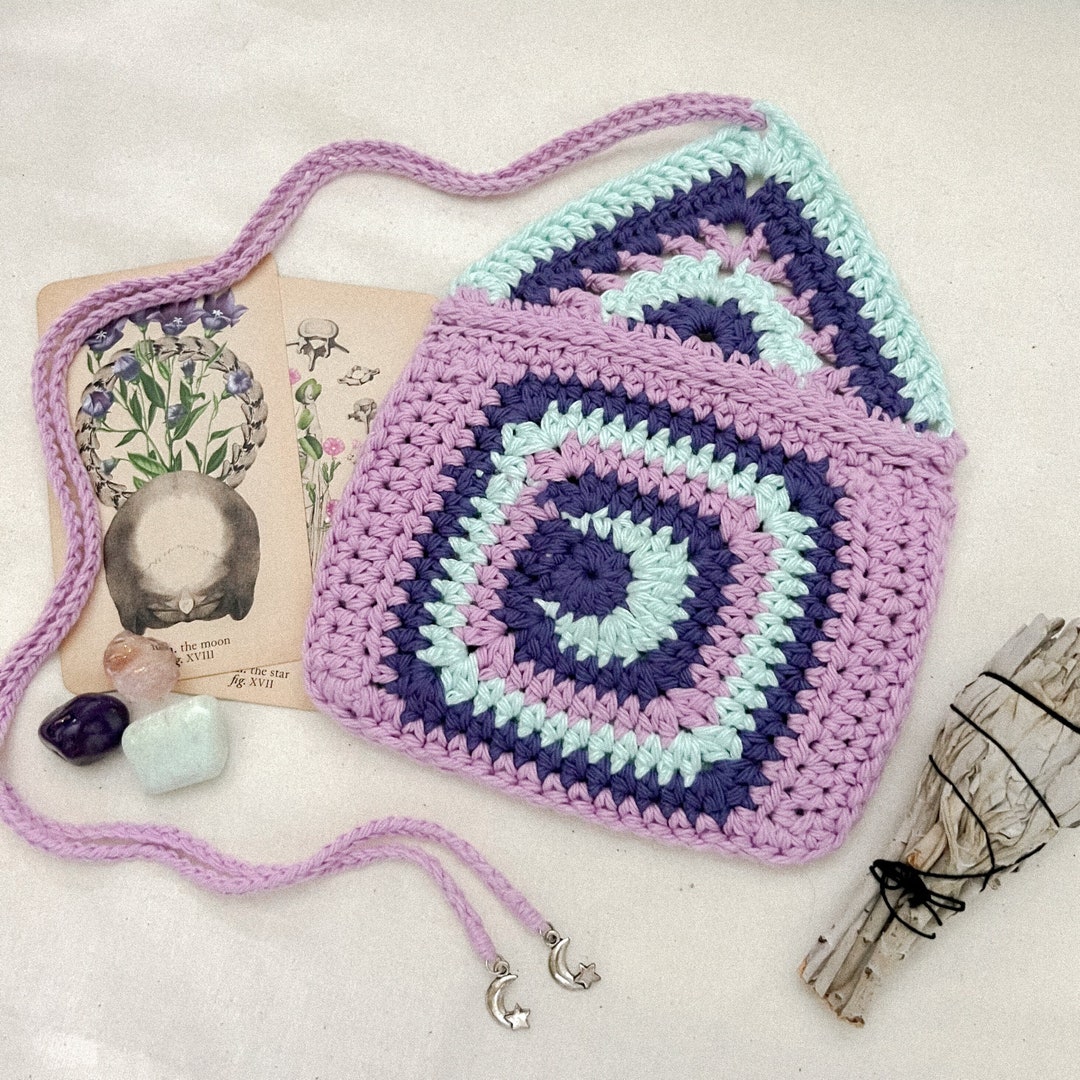 Crochet Crescent Moon Tarot Card Pouch // Pink, Purple, Mint // Silver ...