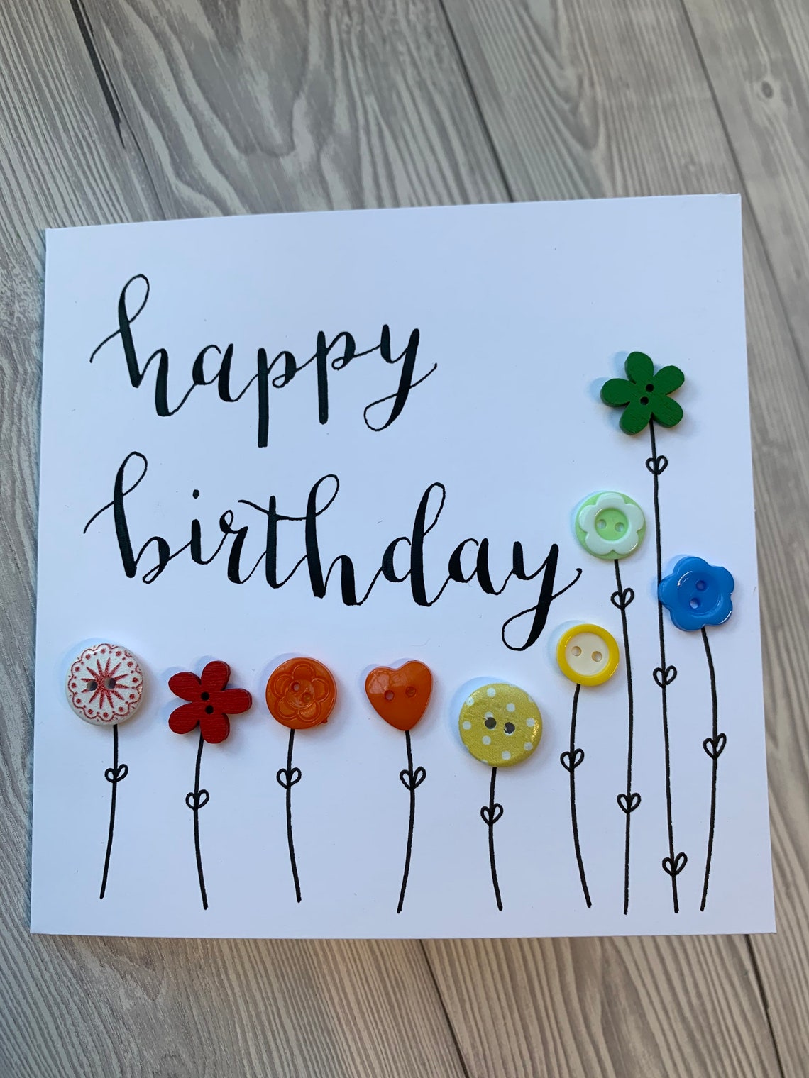 Birthday Card. Happy Birthday Card. Calligraphy Card. Flower | Etsy