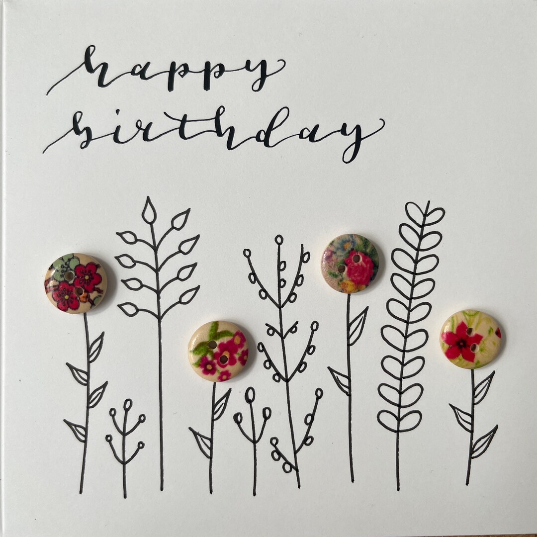 Birthday Card. Happy Birthday Card. Calligraphy Card. Flower Card ...