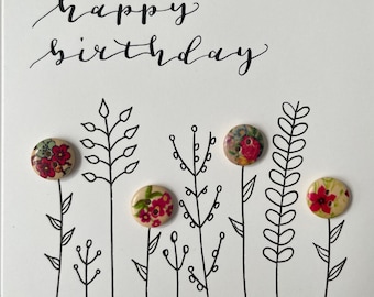 Birthday Card. Happy Birthday Card. Calligraphy Card. Flower Card ...