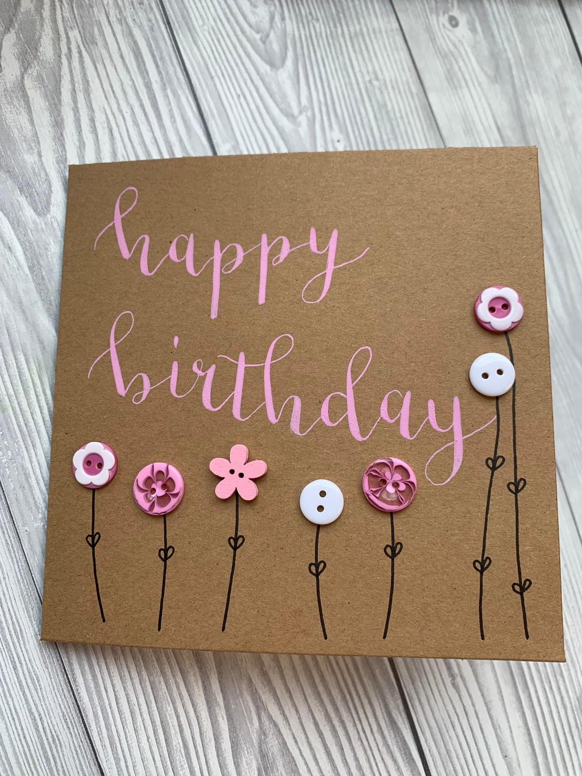 Birthday Card. Happy Birthday Card. Calligraphy Card. Flower | Etsy