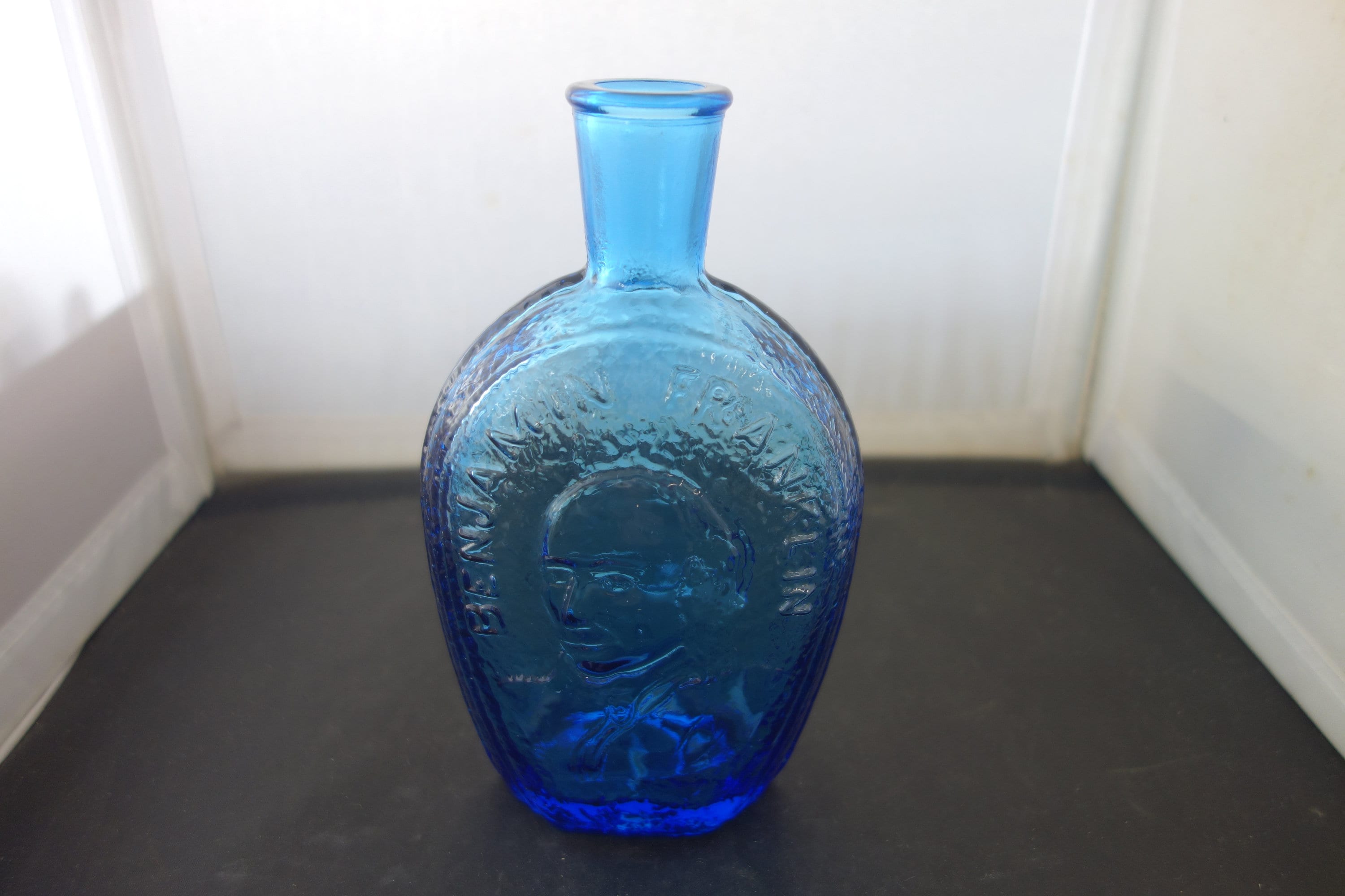 Vintage Wheaton Glass Benjamin Franklin Large Blue Bottle Blue Glass - Etsy