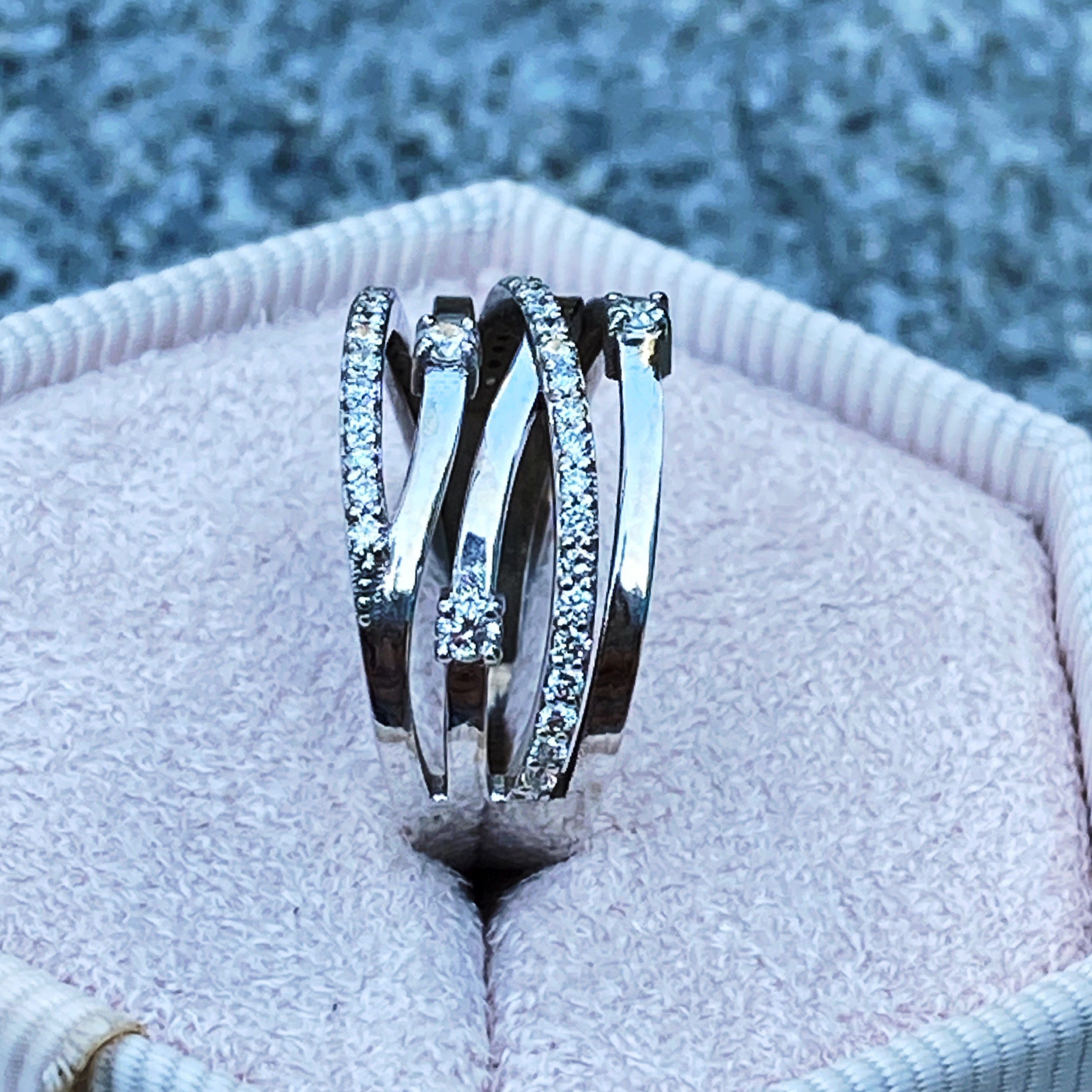 5 Row Ring Diamond Crossover Ring Vintage Diamond Ring - Etsy