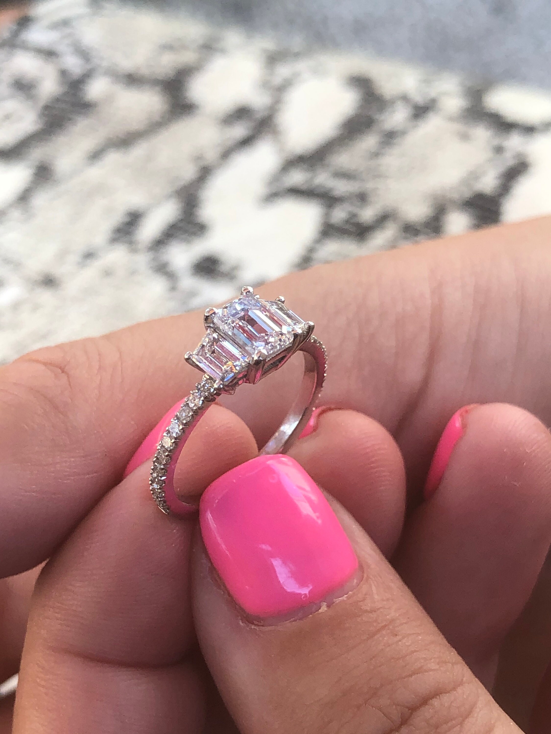 Natural Diamond Ring, 1.5 Carat Engagement Ring, 3 Stone Emerald Cut ...