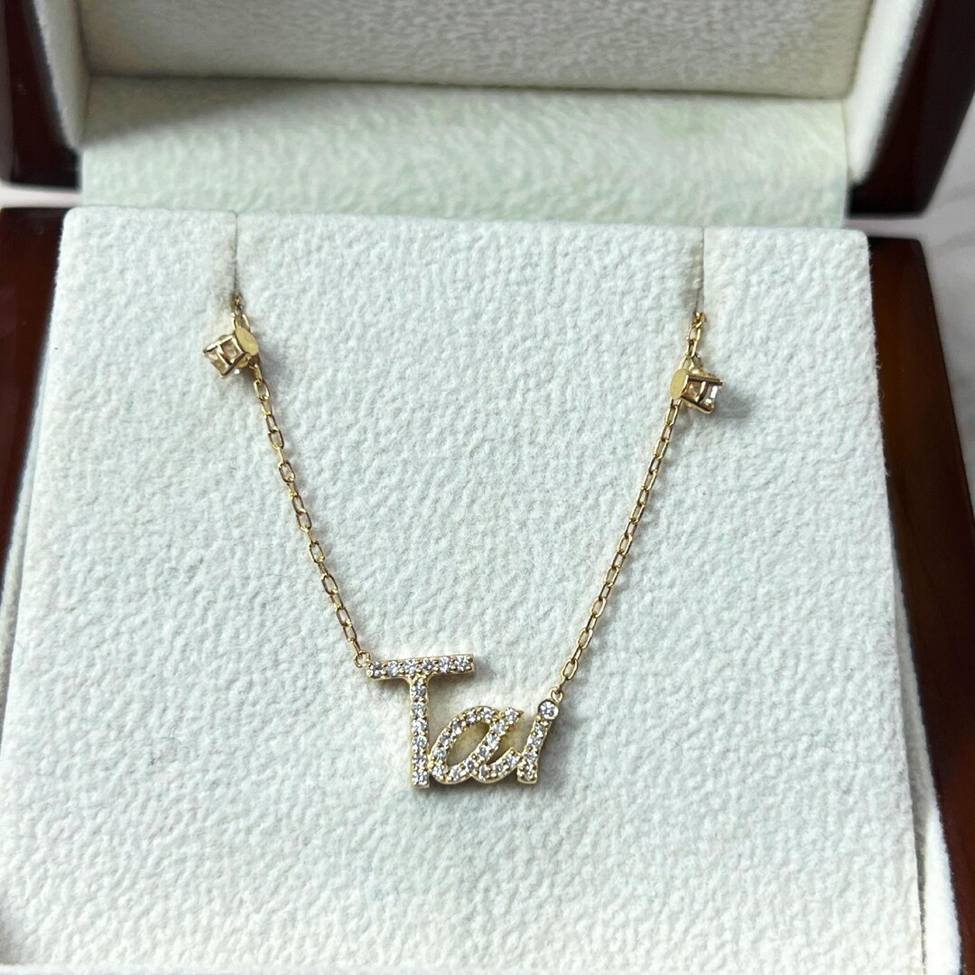 Custom Diamond Pendant, Custom Name Diamond Pendant Necklace, Dainty ...