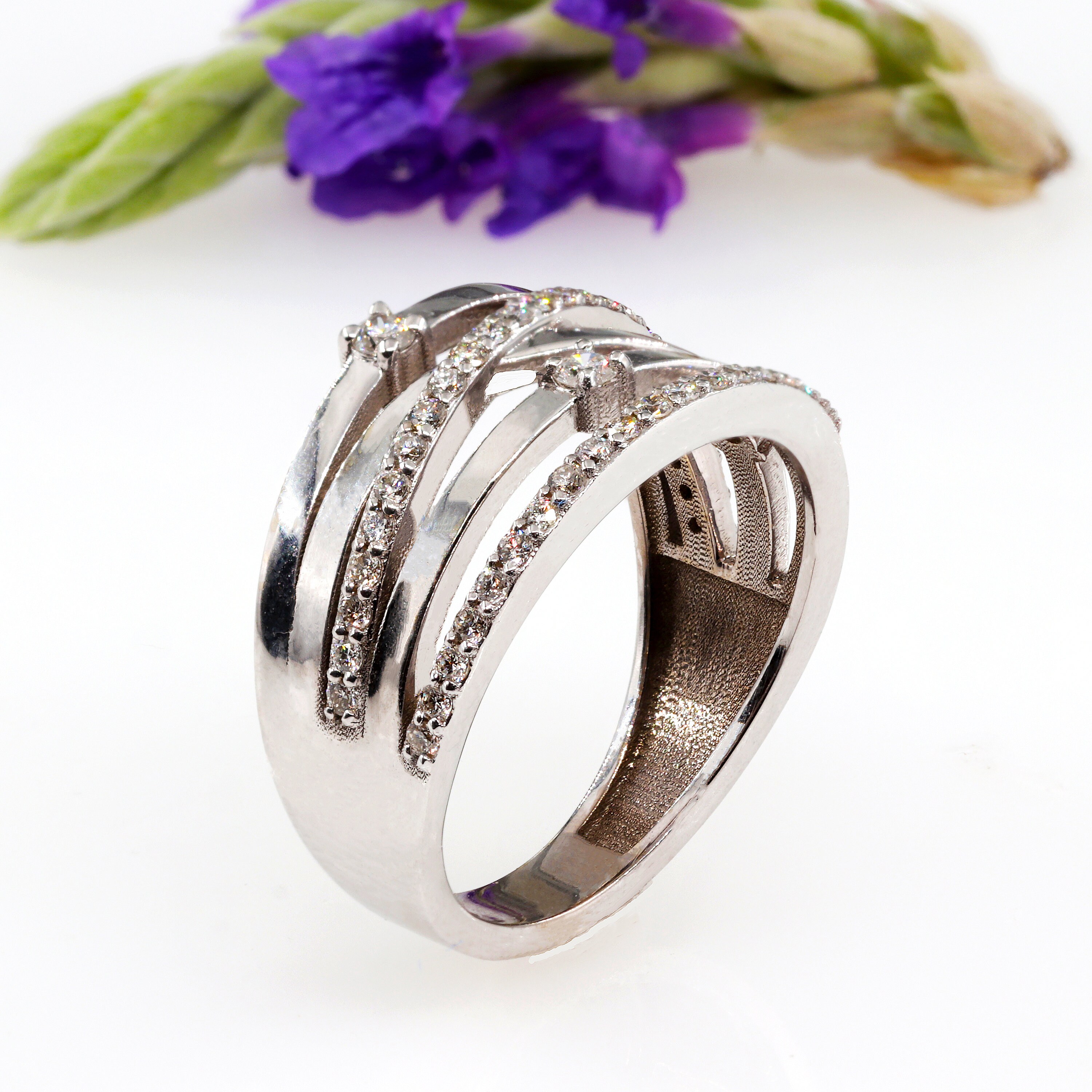 5 Row Ring Diamond Crossover Ring Vintage Diamond Ring - Etsy