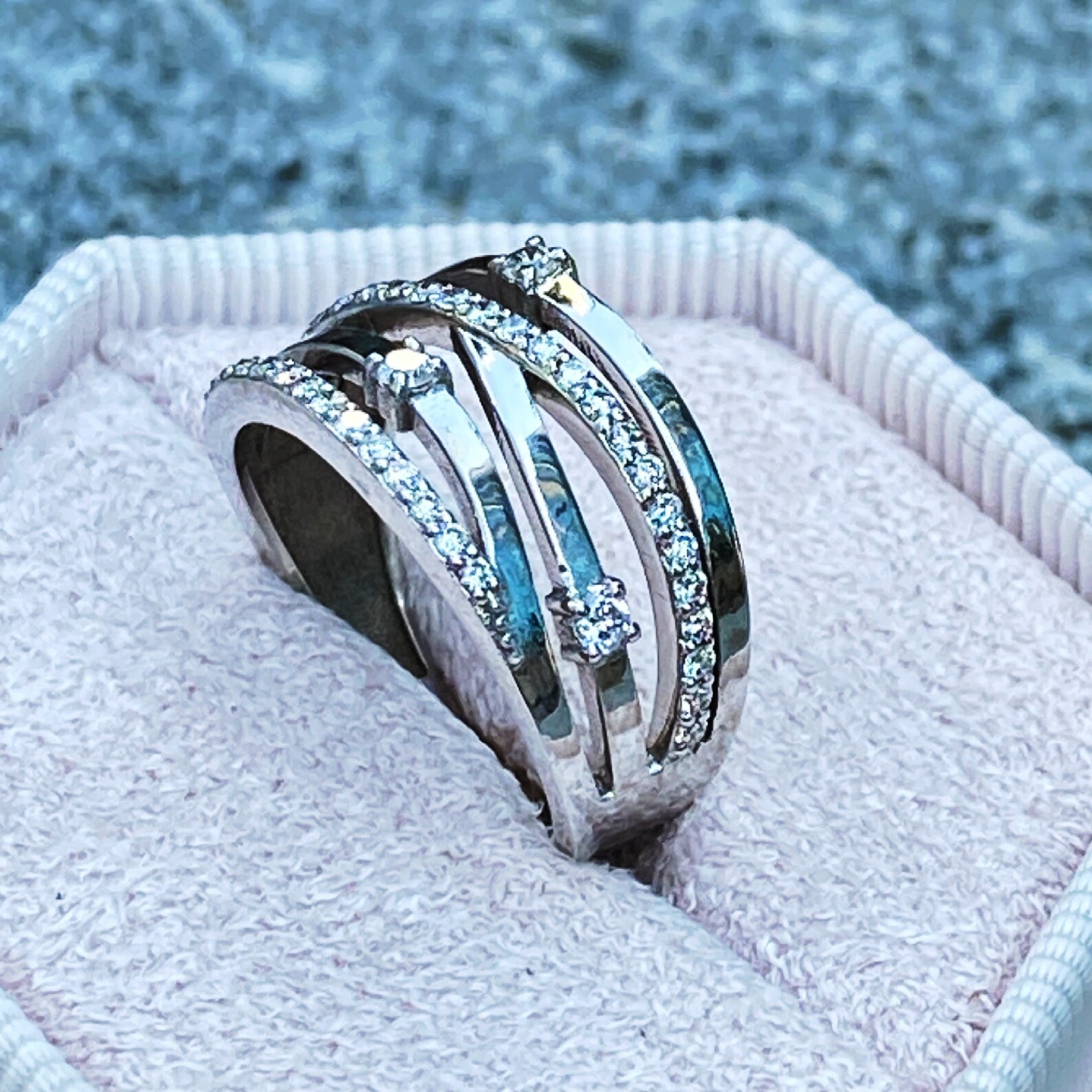 5 Row Ring, Diamond Crossover Ring, Vintage Diamond Ring, Natural ...
