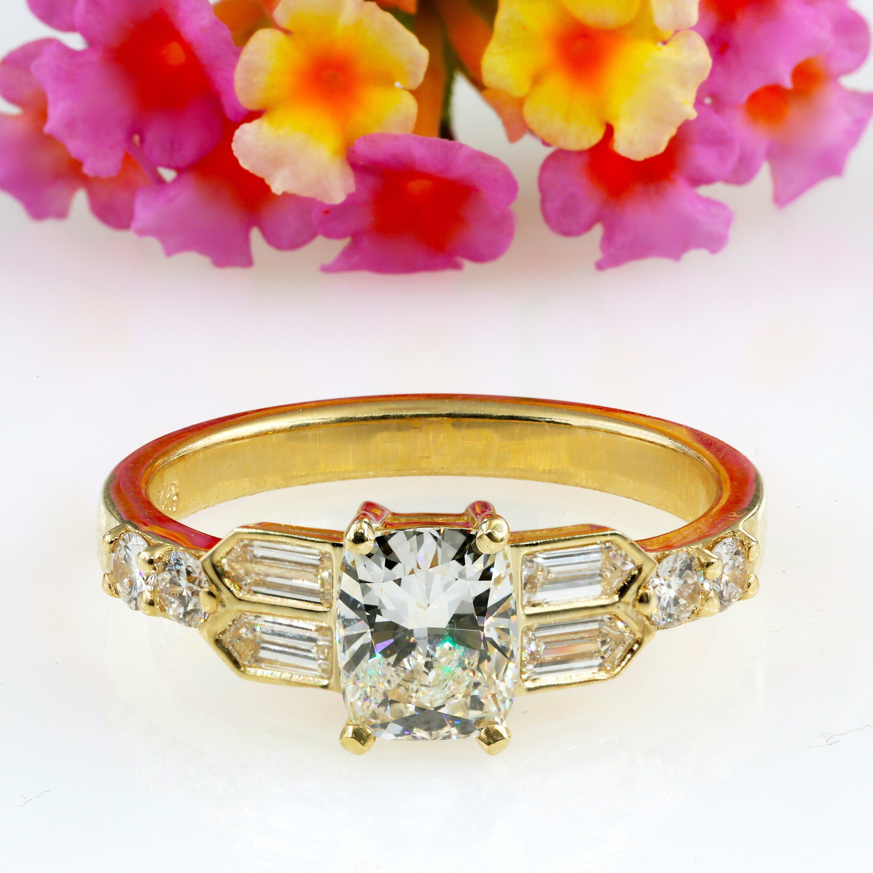 Elongated Cushion Cut Engagement Ring Step Cut Ring Baguette - Etsy