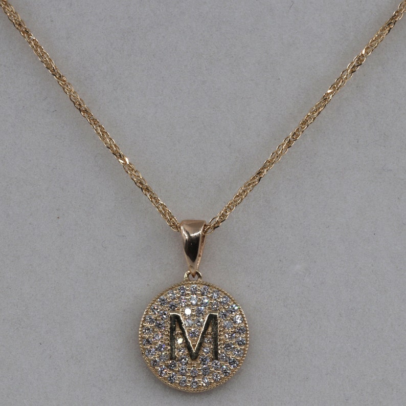 0.5 Carat Natural Diamond Necklace, 14K Gold M Necklace, Necklace for ...