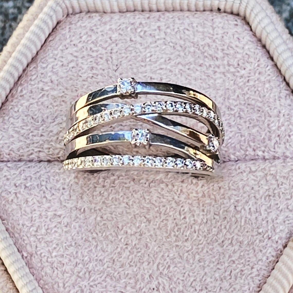 5 Row Ring Diamond Crossover Ring Vintage Diamond Ring - Etsy