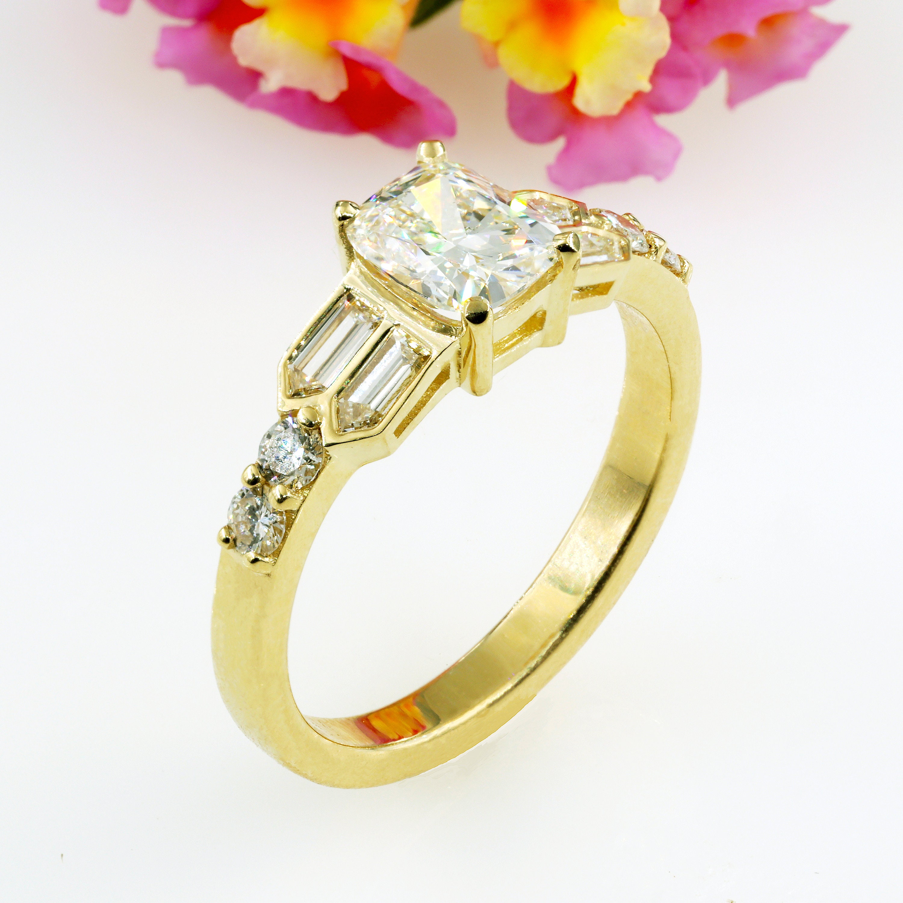 Elongated Cushion Cut Engagement Ring Step Cut Ring Baguette - Etsy