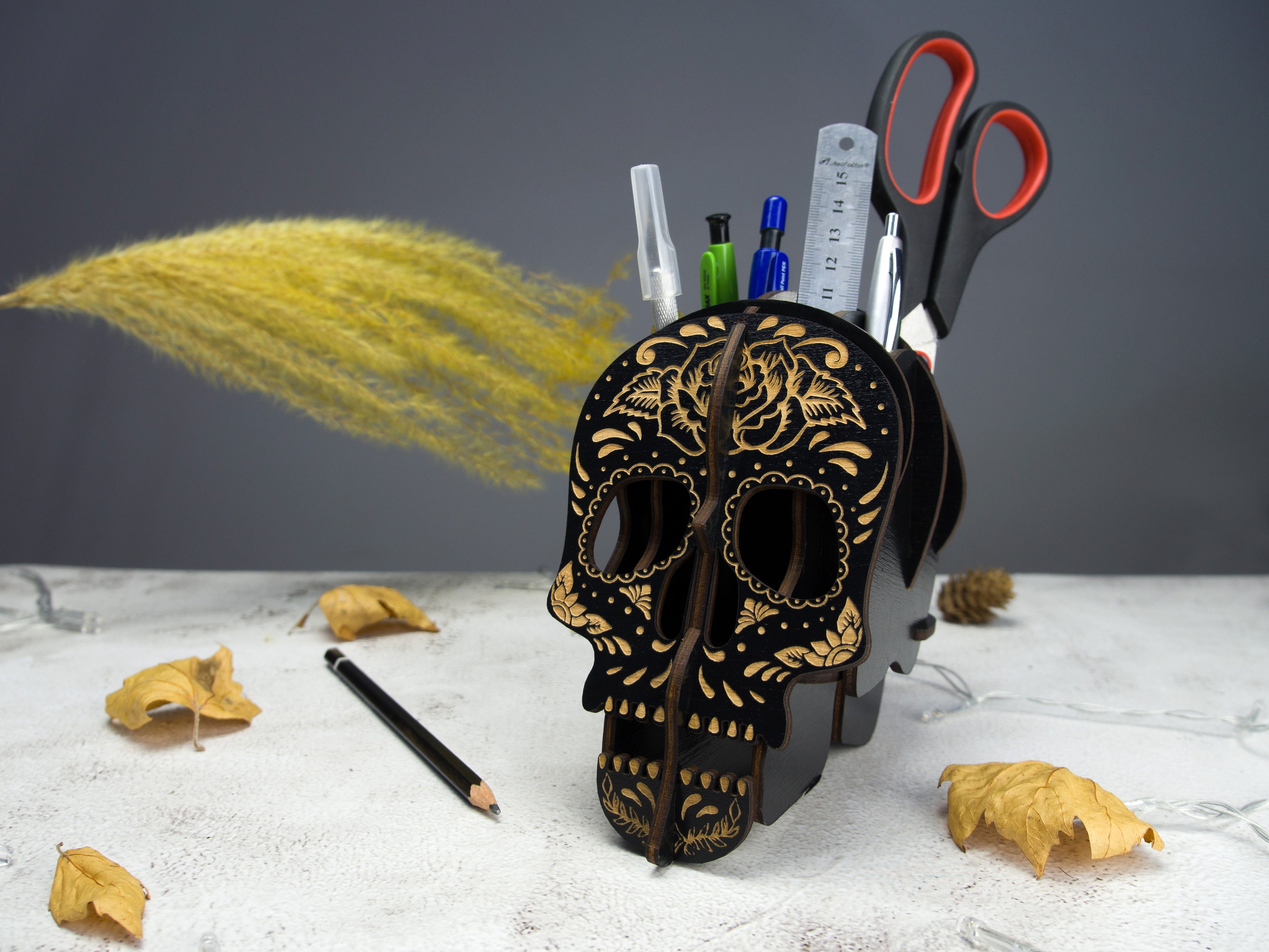 Personalized skull decor sugar skull desk organizer - Etsy 日本