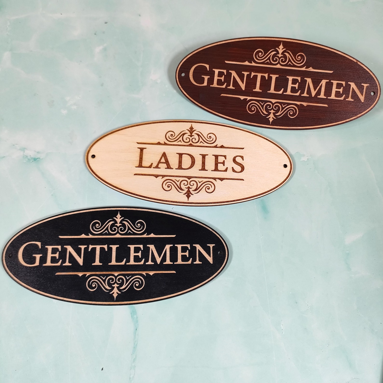 Ladies and Gentlemen Restroom Signs, Wooden Bathroom Sign Set, Toilet ...