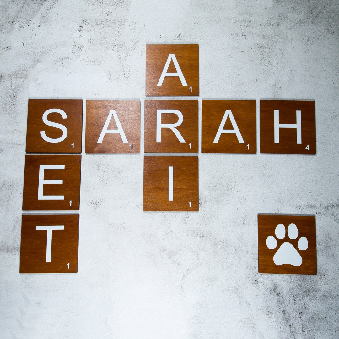 4x4 Wooden Scrabble Wall Tiles: Red Oak & White Letters - Etsy