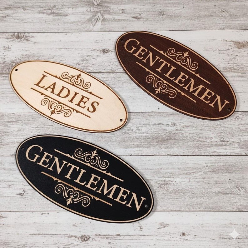 Ladies and Gentlemen Restroom Signs, Wooden Bathroom Sign Set, Toilet ...