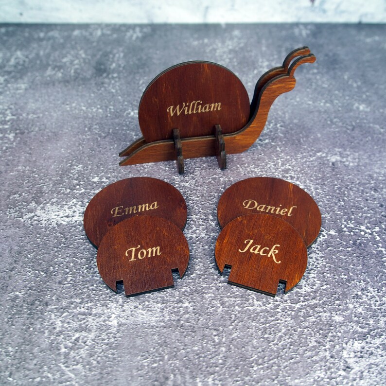 Personalized Wood Snail Coasters: Set of 5, Engraved Snail Decor - Etsy