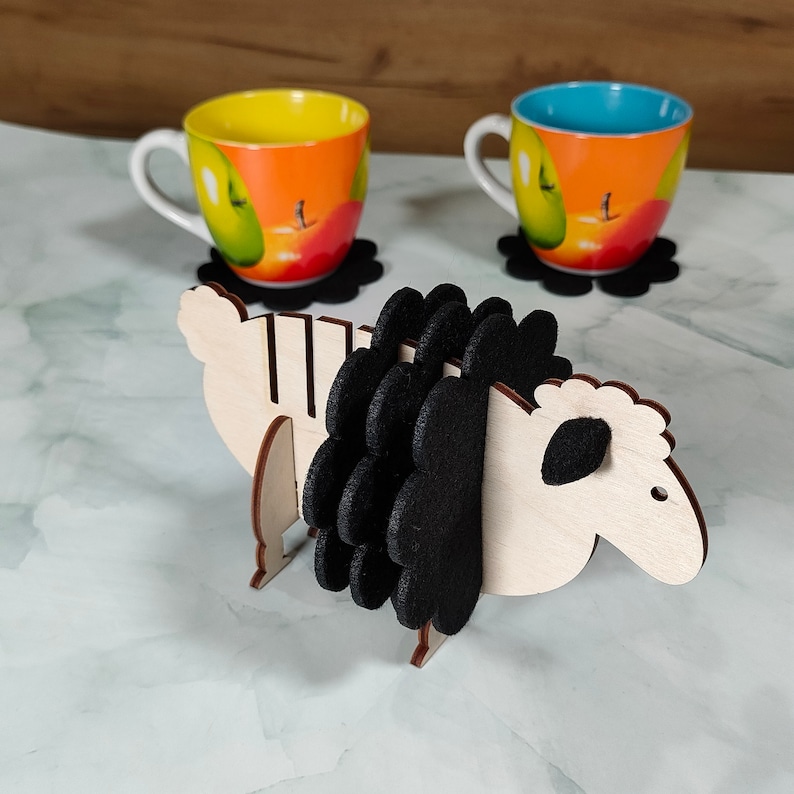 Felt Coasters Set With Wood Sheep, Eco Coasters, Cute Coasters Village ...