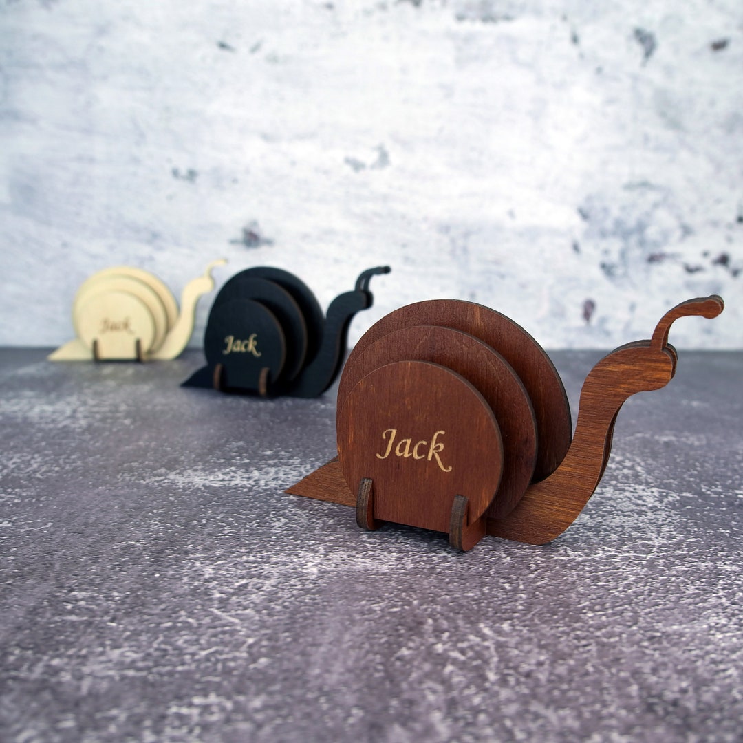 Personalized Wood Snail Coasters: Set of 5, Engraved Snail Decor - Etsy