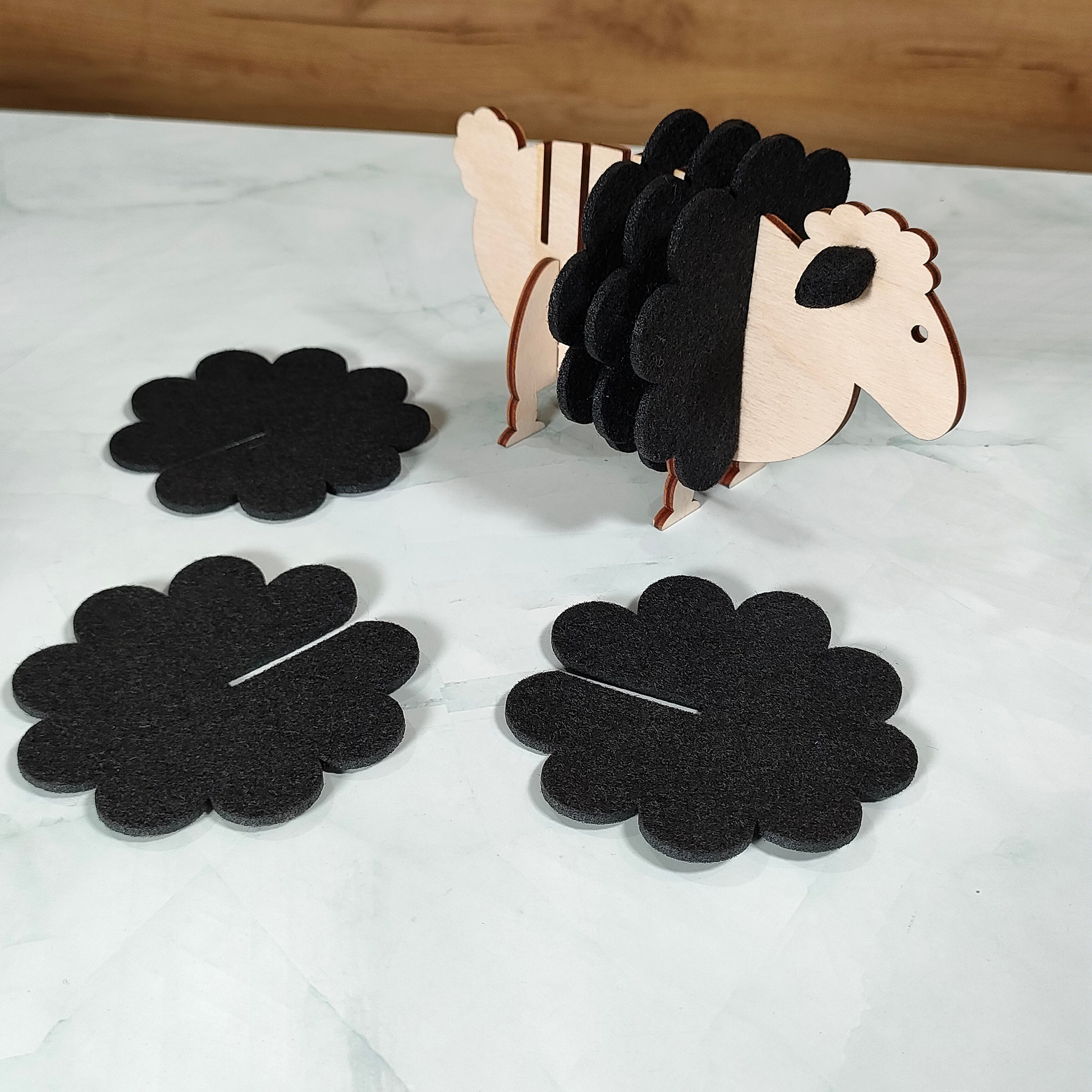 Felt Coasters Set With Wood Sheep, Eco Coasters, Cute Coasters Village ...