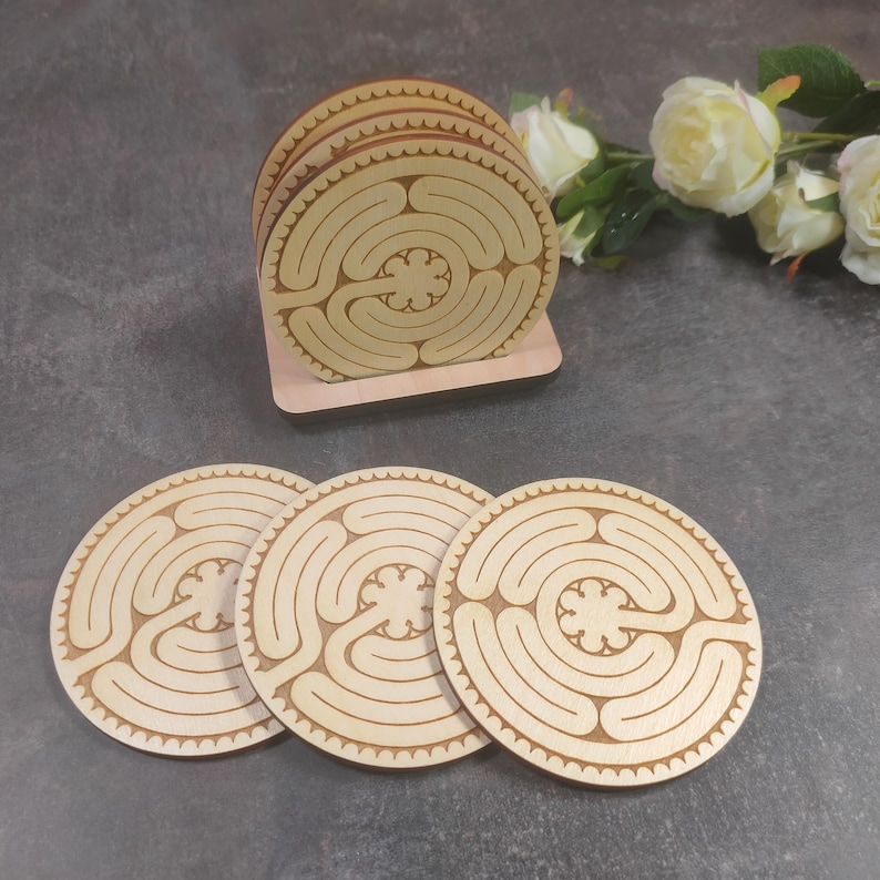 Chartres Cathedral Labyrinth Coaster: Laser Engraved Birch Wood ...