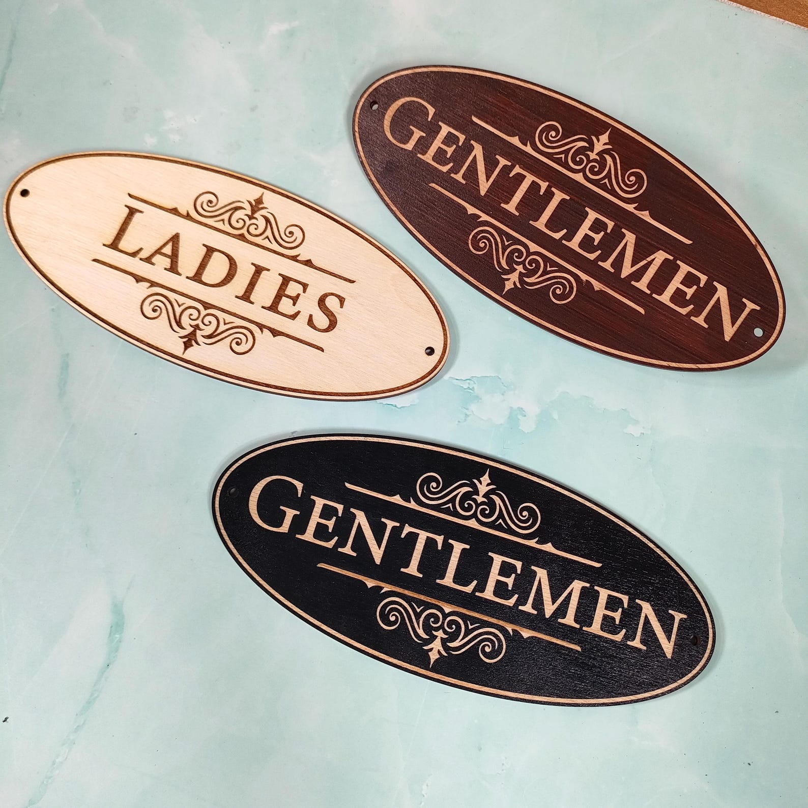 Ladies and Gentlemen Restroom Signs, Wooden Bathroom Sign Set, Toilet ...