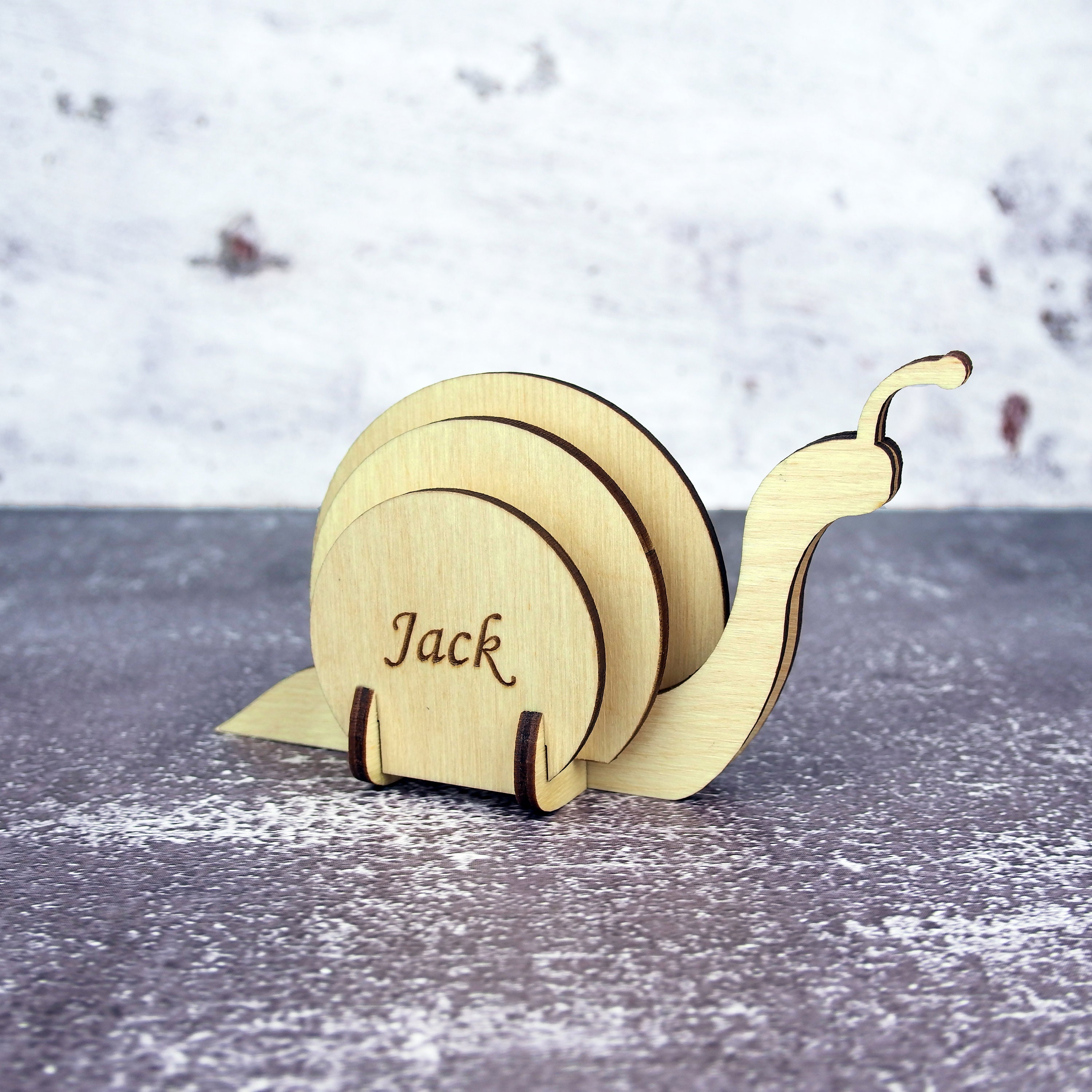 Personalized Wood Snail Coasters: Set of 5, Engraved Snail Decor - Etsy