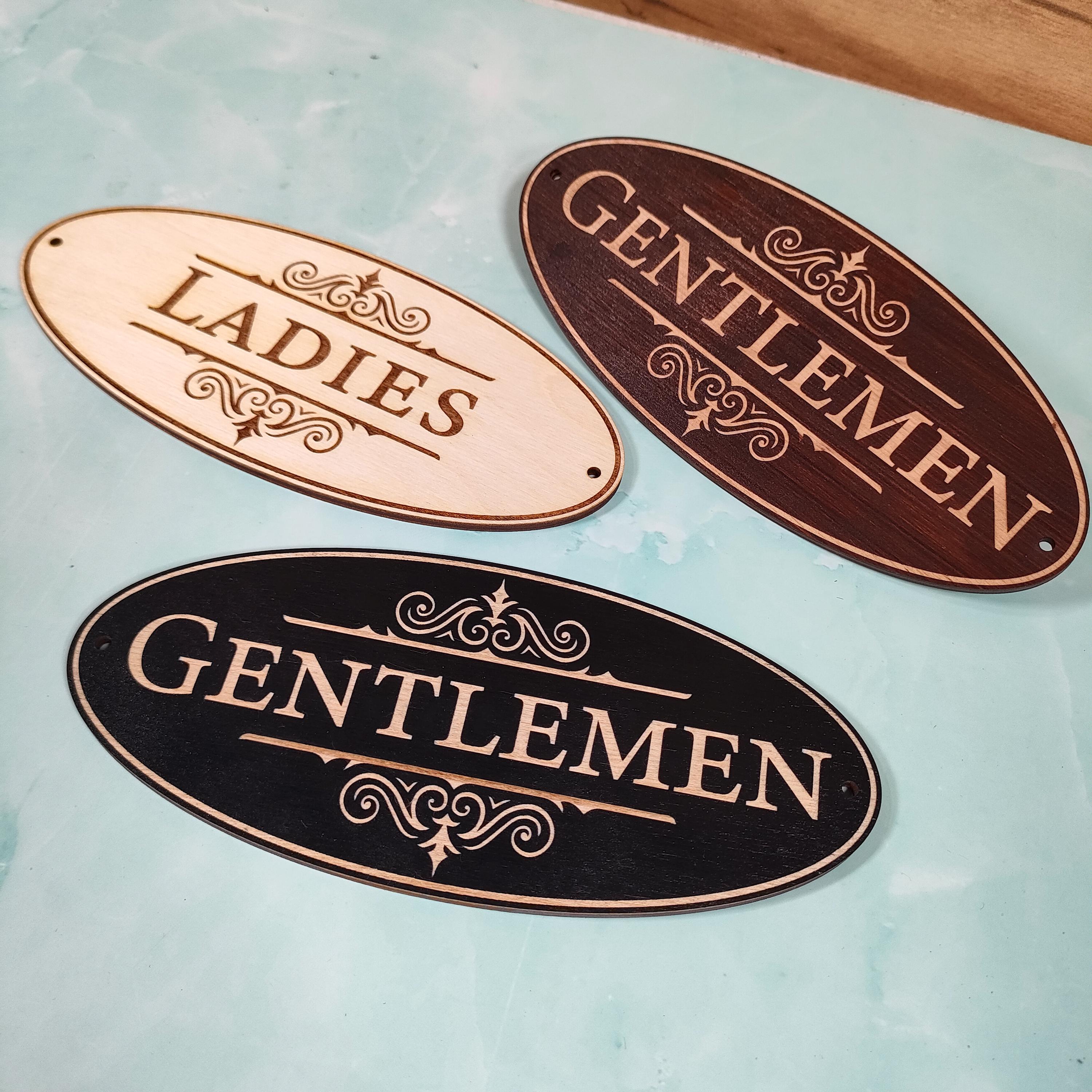 Ladies and Gentlemen Restroom Signs, Wooden Bathroom Sign Set, Toilet ...