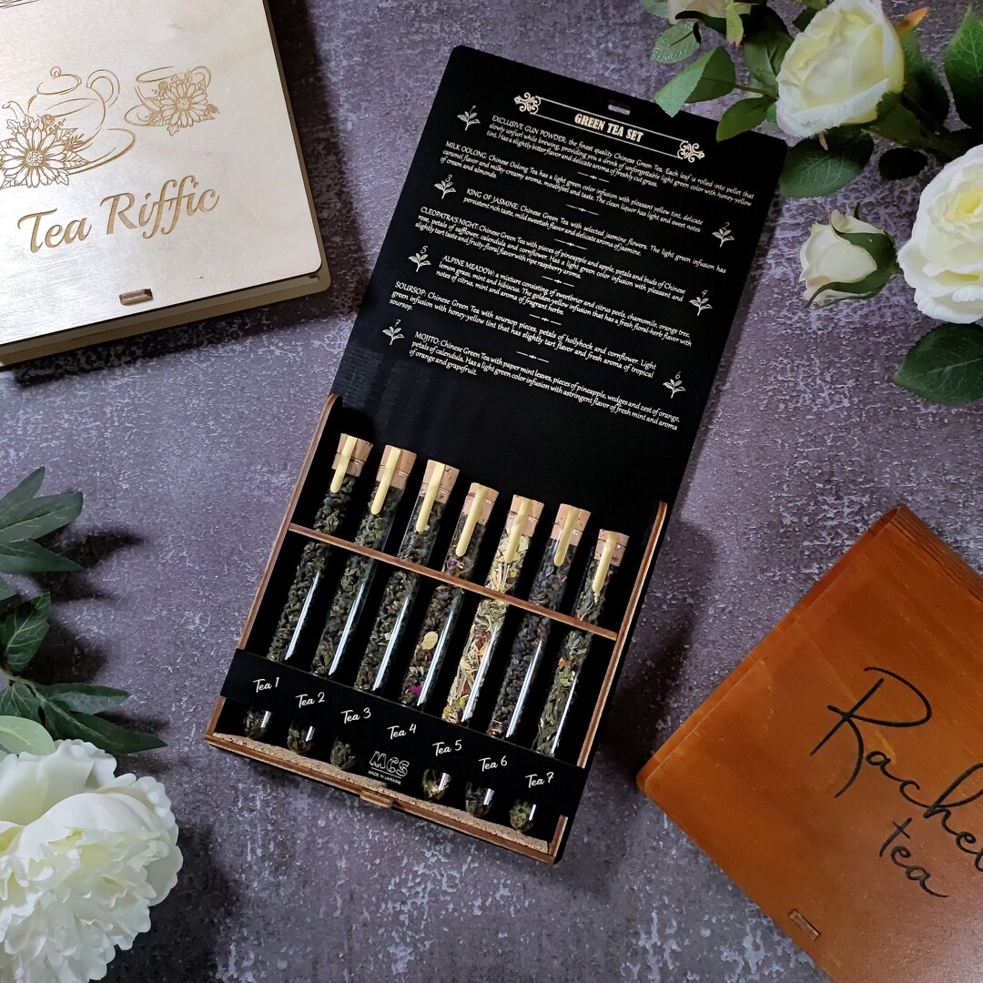 Green Tea Set Gift Box set 7 PCS. Wood Tea Gift Box Personalized Gift ...