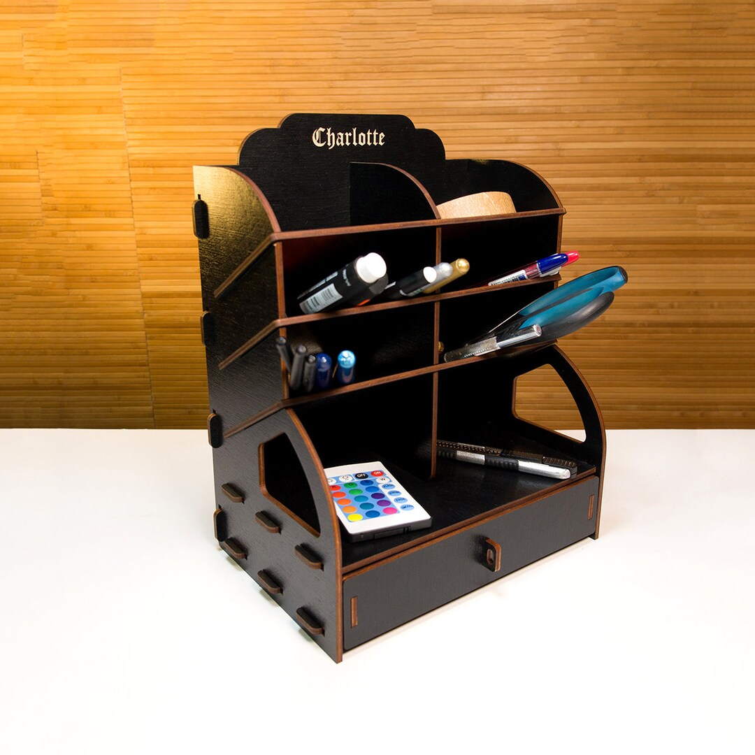 Wood Desk Organizer, Wooden Desk Organizer, Desktop Organizer, Wooden ...