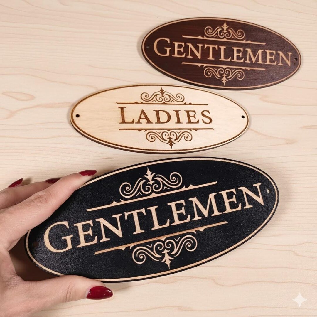 Ladies and Gentlemen Restroom Signs, Wooden Bathroom Sign Set, Toilet ...