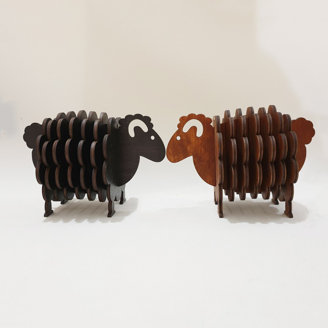 Wood Sheep Coasters Set: Natural, Red Oak, Black Wenge - Etsy