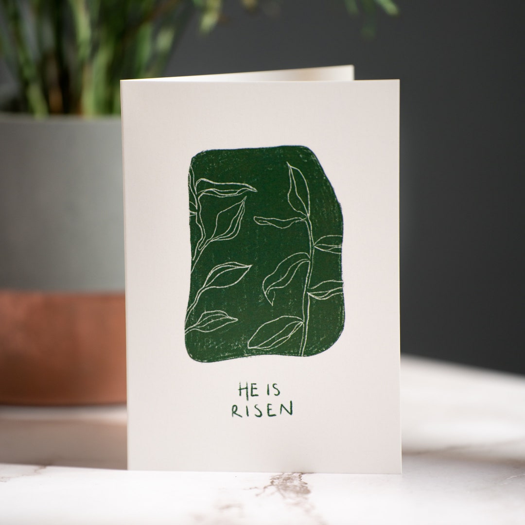 He is Risen Easter Card Dark Green Botanical Religious Easter Card - Etsy UK
