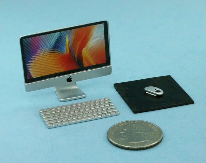 Dollhouse Miniature Modern MAC Desktop Computer With Keyboard and Mouse ...