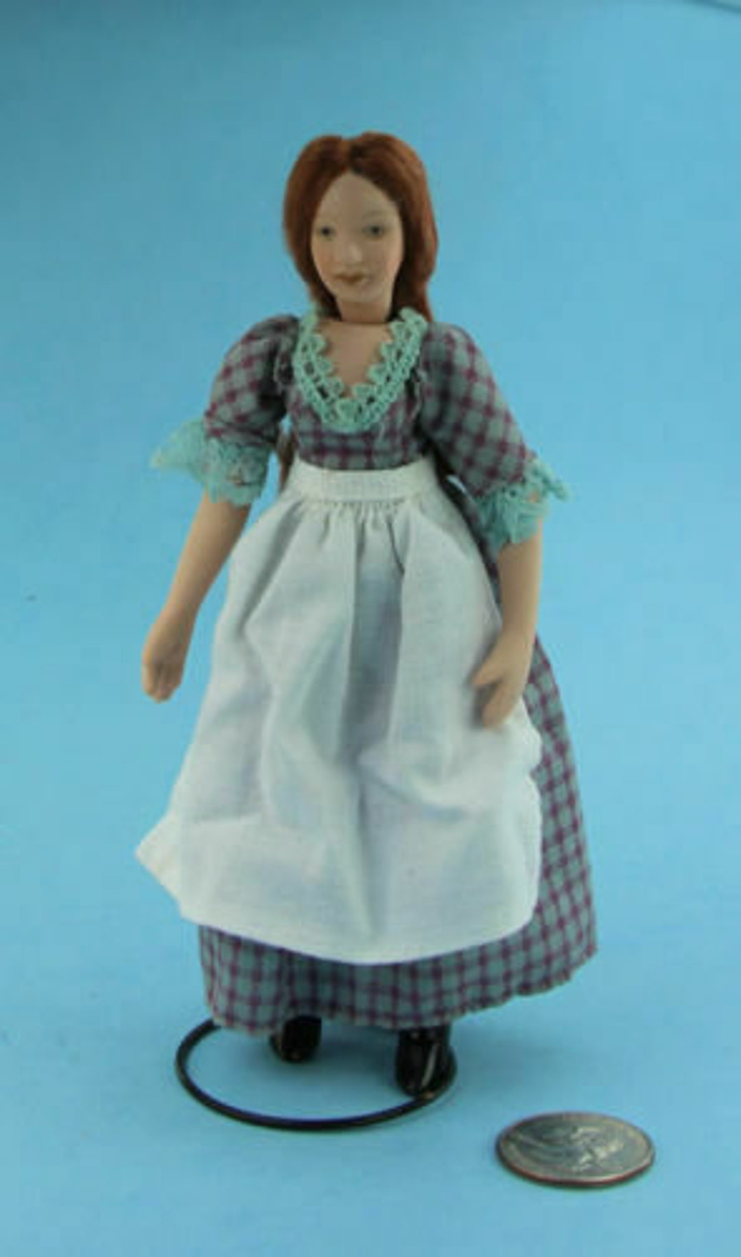 Dollhouse Miniature Porcelain Doll Dressed as a Maid, Nanny or Cook ...