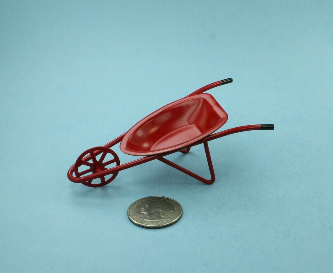 Dollhouse Miniature: Red Metal Wheelbarrow for Fairy Garden - Etsy
