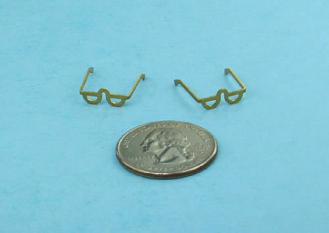 Pair of 2 Dollhouse Miniature Gold Rimmed Eyeglasses Spectacles Reading ...