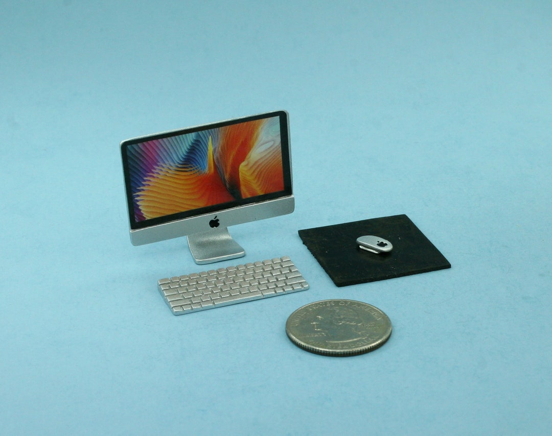Dollhouse Miniature Modern MAC Desktop Computer With Keyboard and Mouse ...