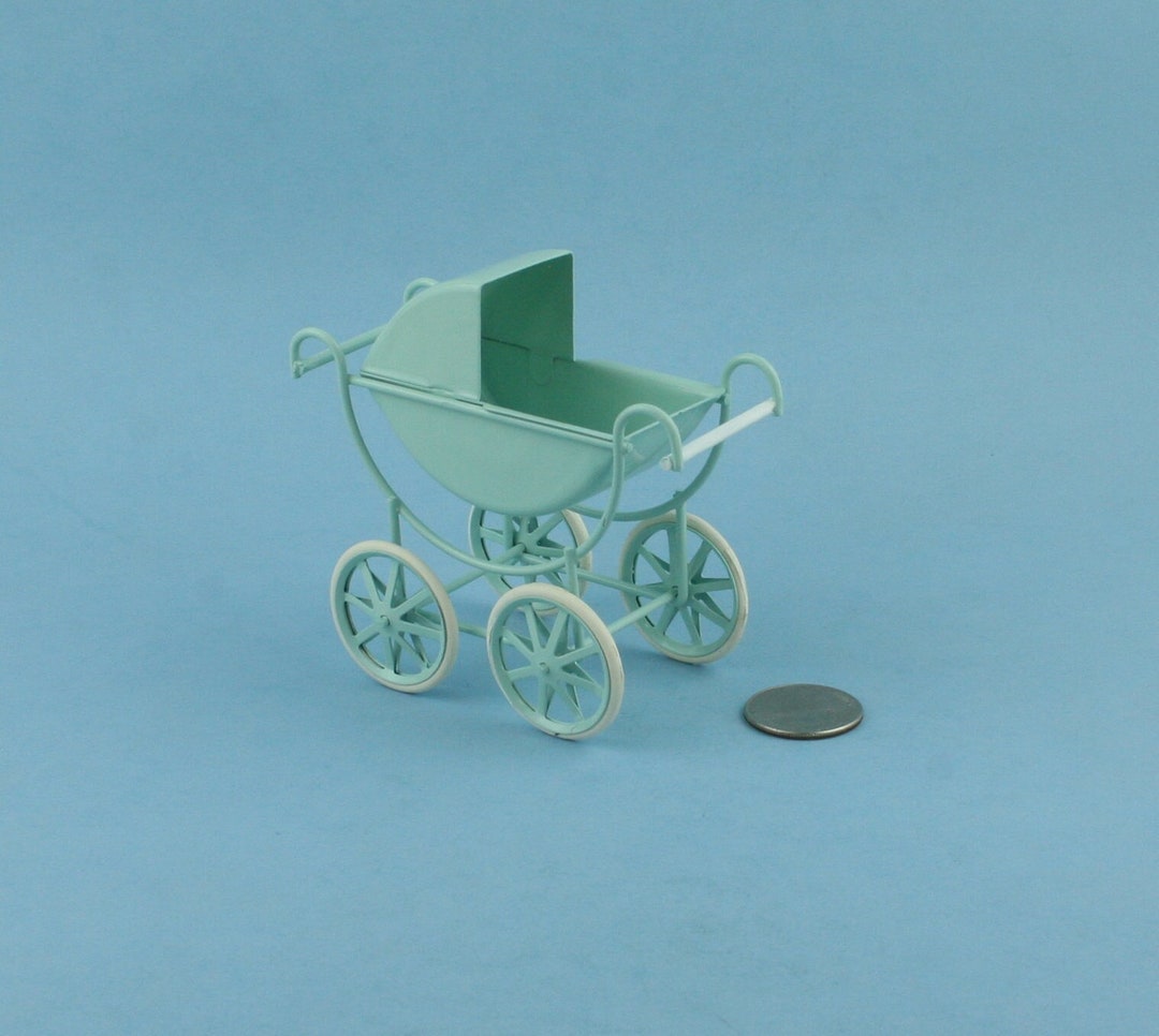 Dollhouse Miniature Robin's Egg Blue Baby Buggy Carriage Stroller Pram ...