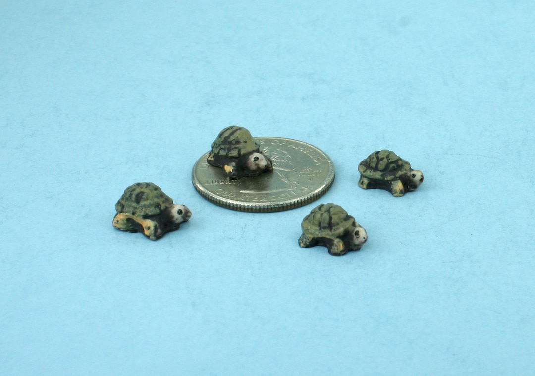 Set of 4 Tiny Dollhouse Miniature or Fairy Garden Baby Turtles ...