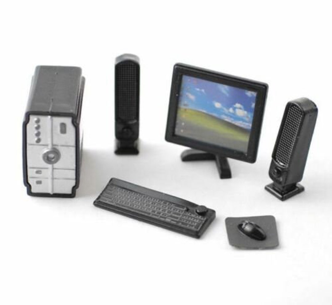 Dollhouse Miniature Modern Computer, Monitor, Speakers & Keyboard Set ...