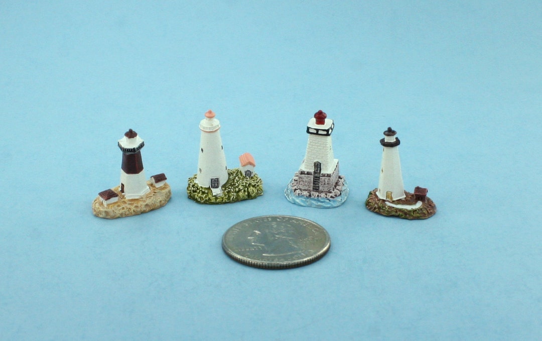 Set of 4 Dollhouse Miniature Painted Lighthouse Figurines Tiny ...