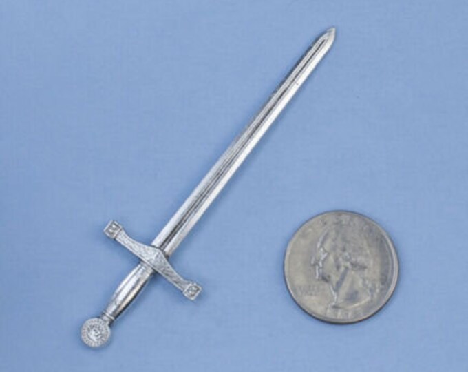 Dollhouse Miniature or Action Figure Prop Silver Metal Long Sword Knife ...