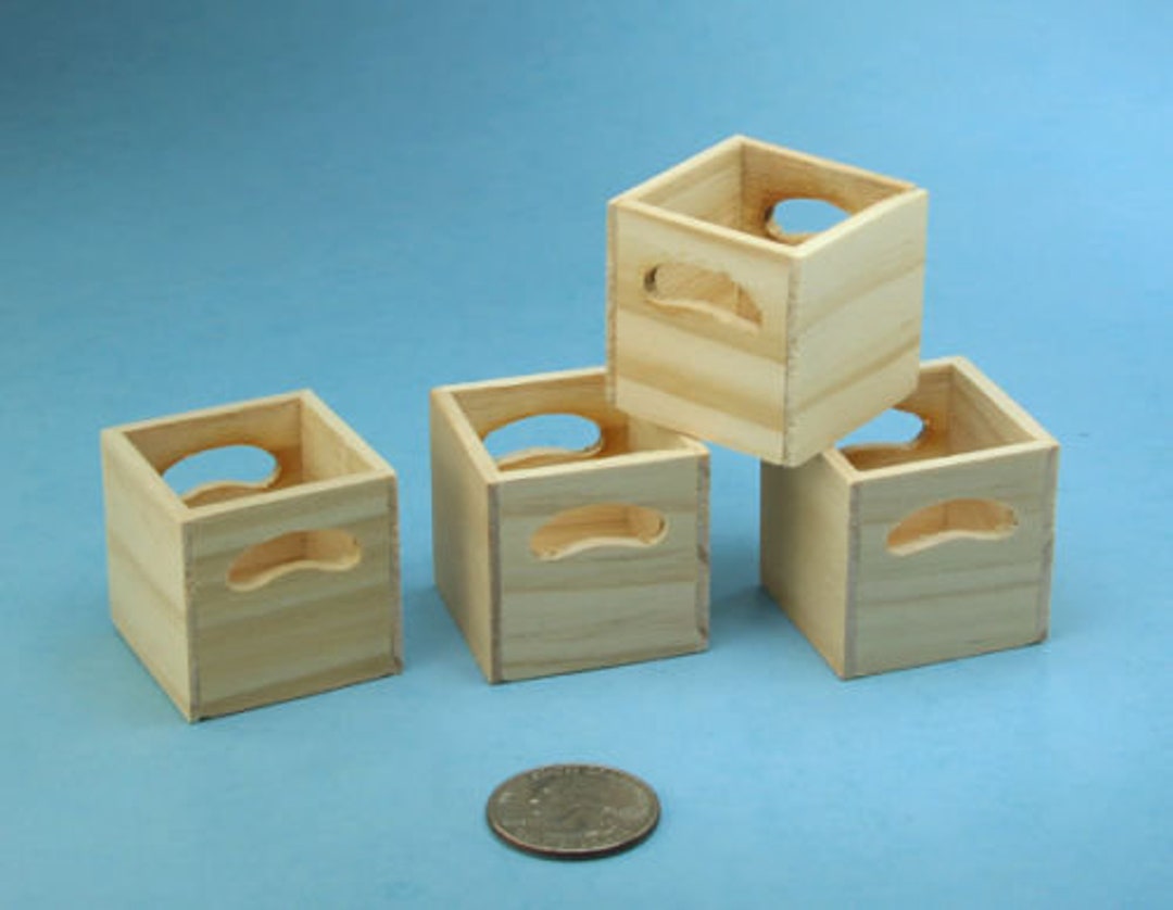Set of 4 Dollhouse Miniature Cube Storage Containers Wood Crates - Etsy