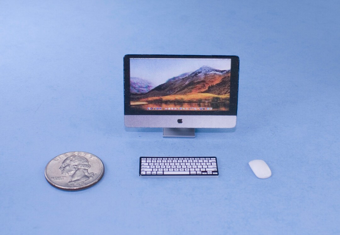 Dollhouse Miniature Modern MAC Desktop Computer With Keyboard and Mouse ...